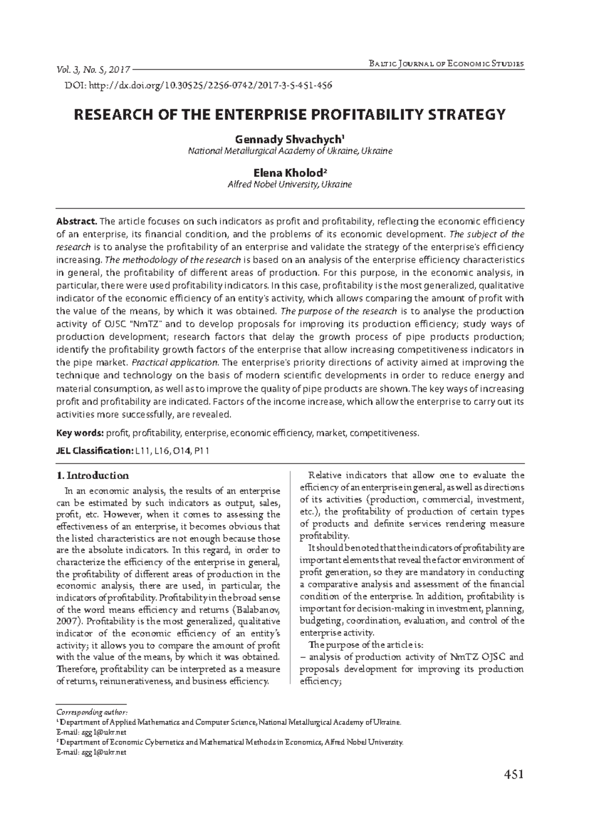 Research OF THE Enterprise Profitability Strategy - Vol. 3, No. 5, 2017 ...