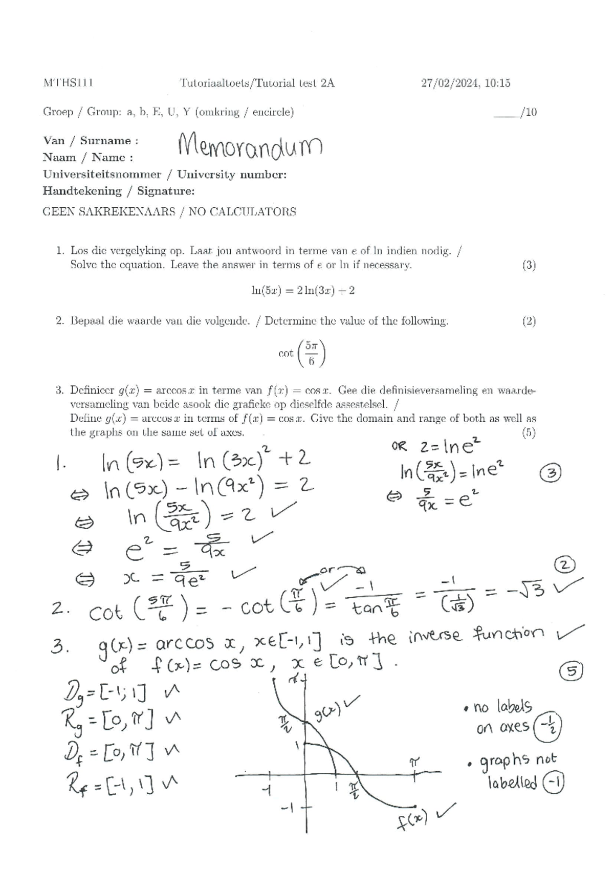 MTHS111 Test2Memo2024 - MTHS 111 - Studocu