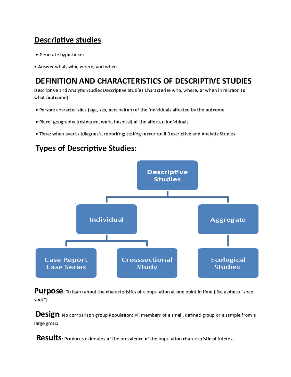 Descriptive studies - Lecture notes 6 - Descriptive studies • Generate ...