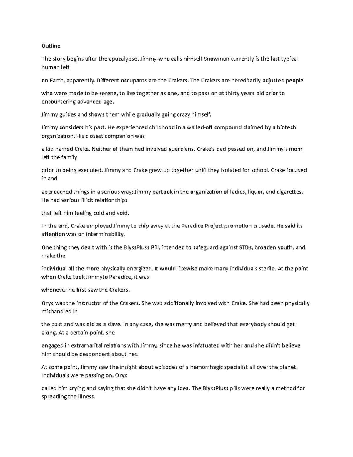 Oryx and Crake - Important Third semester Pg Notes On Ethics And ...