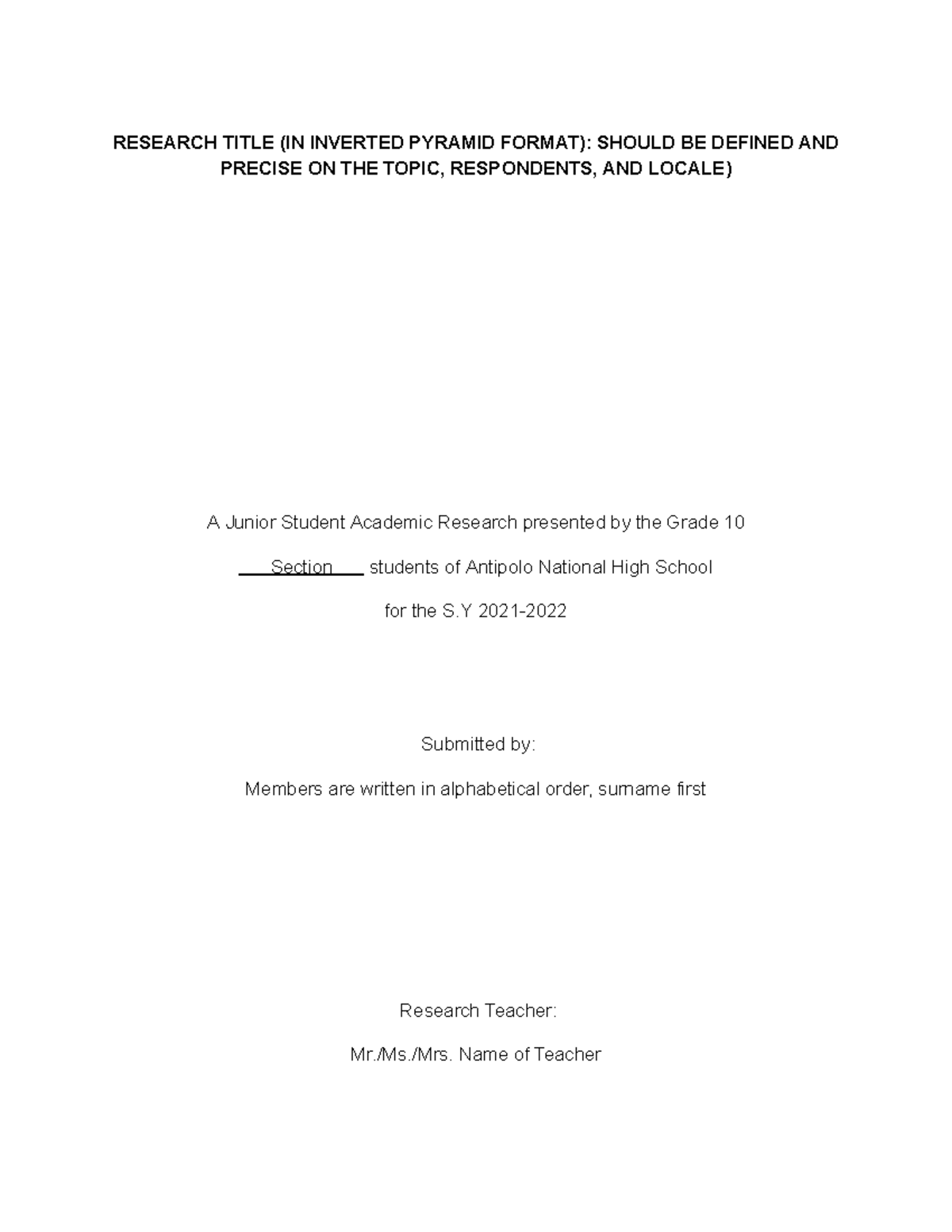 Research Template for JHS - RESEARCH TITLE (IN INVERTED PYRAMID FORMAT ...