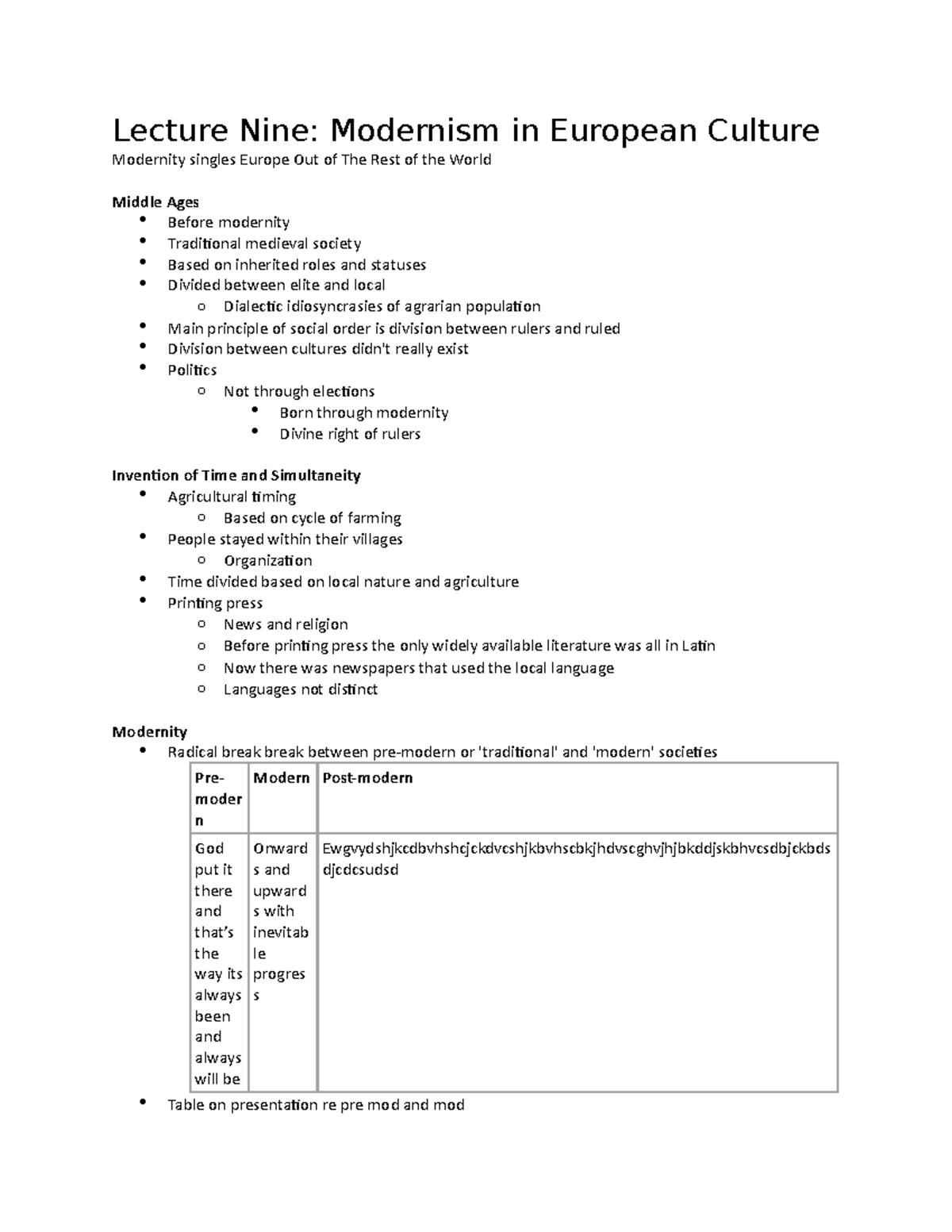 Lecture Nine- Modernism in European Culture - Lecture Nine: Modernism ...