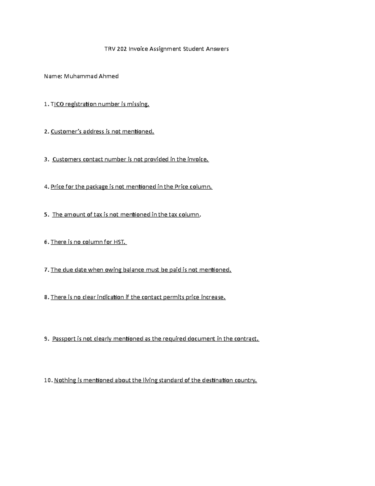 TRV 202 Invoice Assignment Student Answers - TRV 202 Invoice Assignment ...