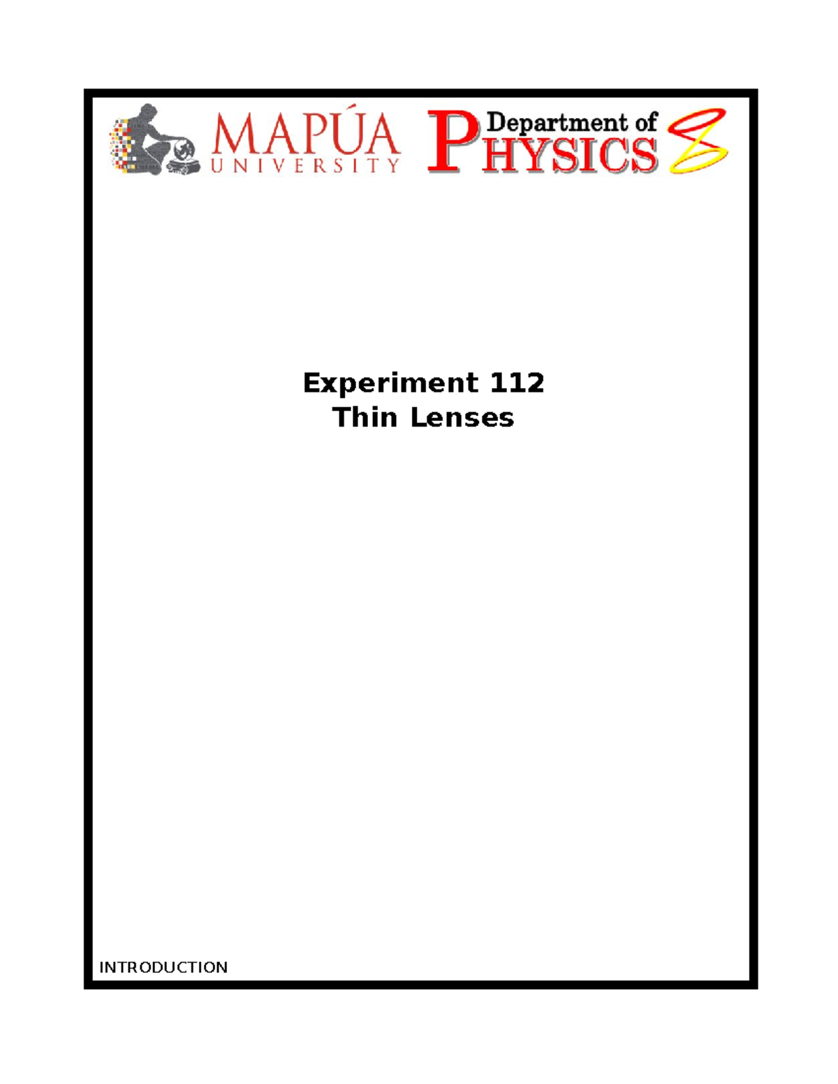 Experiment 112 Thin Lenses uox 2020-20122 - Physics - Mapúa - Studocu