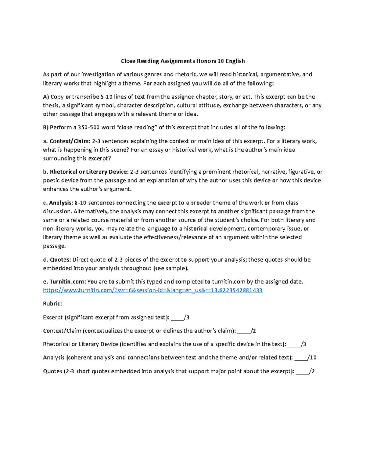 Close+Reading+Assignments+Honors 10+English - Close Reading Assignments ...