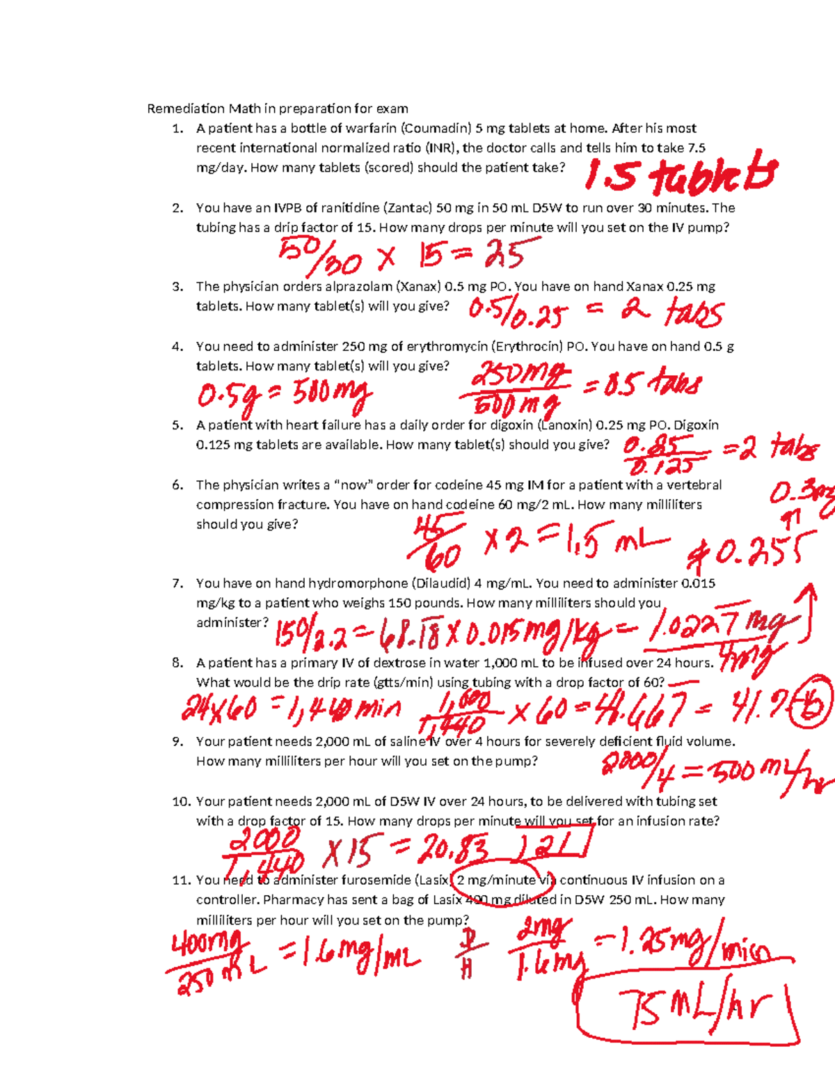 Remediation Math Problems in preparation for examanswers - Remediation ...