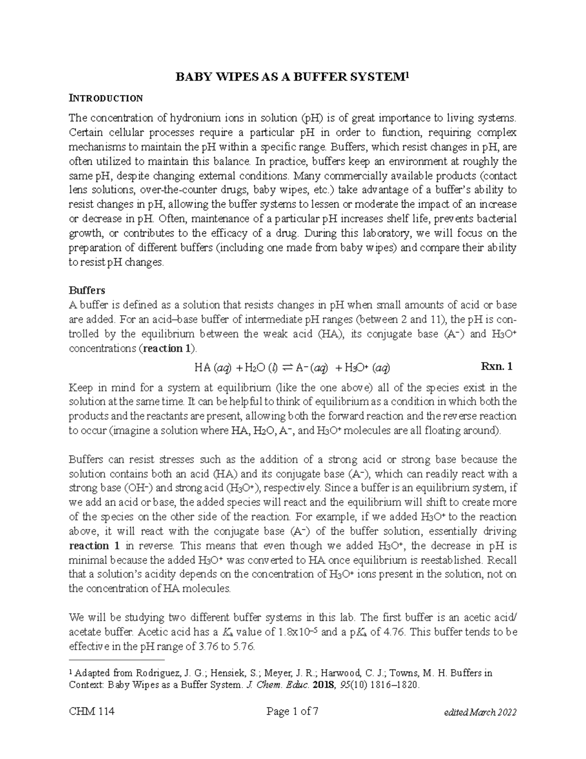 Baby Wipes as a Buffer System Procedure V1 - BABY WIPES AS A BUFFER ...