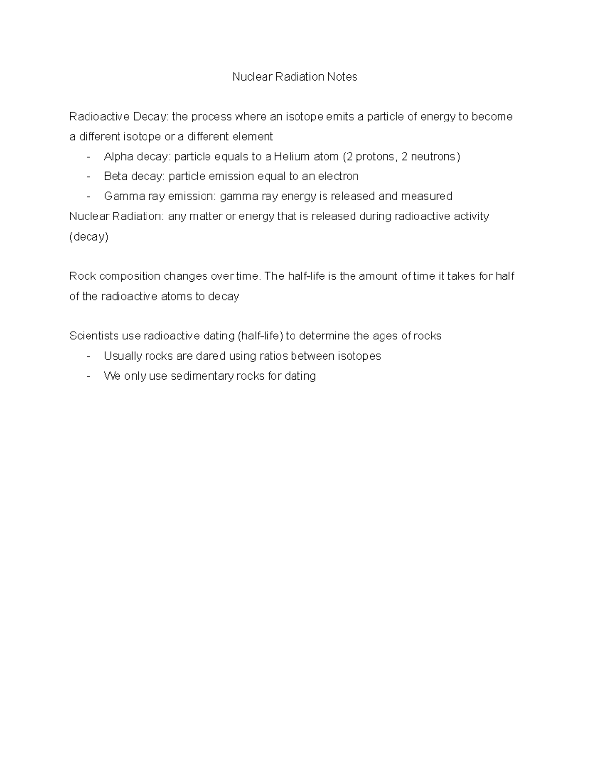 Nuclear Radiation Notes - Nuclear Radiation Notes Radioactive Decay ...