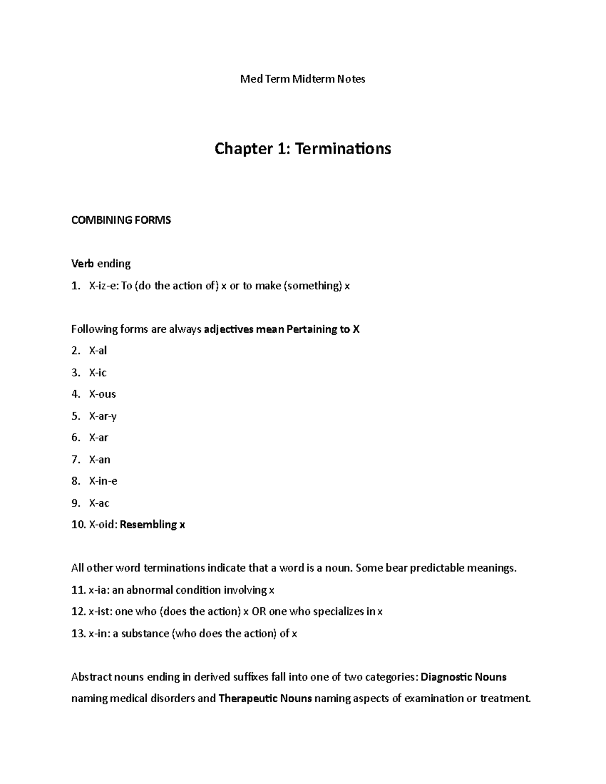 Med Term Midterm Notes - Med Term Midterm Notes Chapter 1: Terminations ...