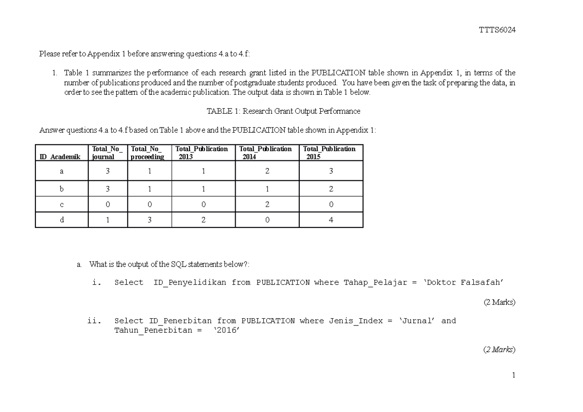 Latihan Exam Sql Exercise Please Refer To Appendix 1 Before Answering Questions 4 To 4 1