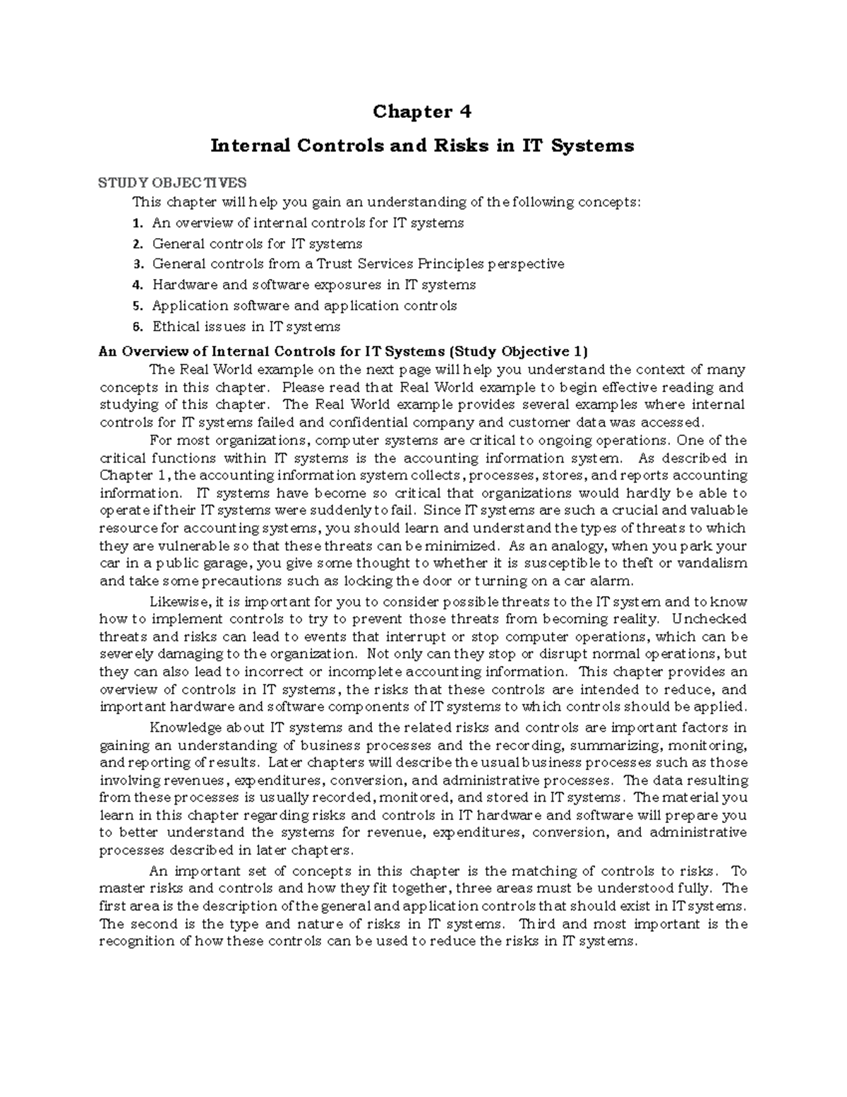 Chapter 4 Internal Controls & Risks in IT Systems - Chapter 4 Internal ...