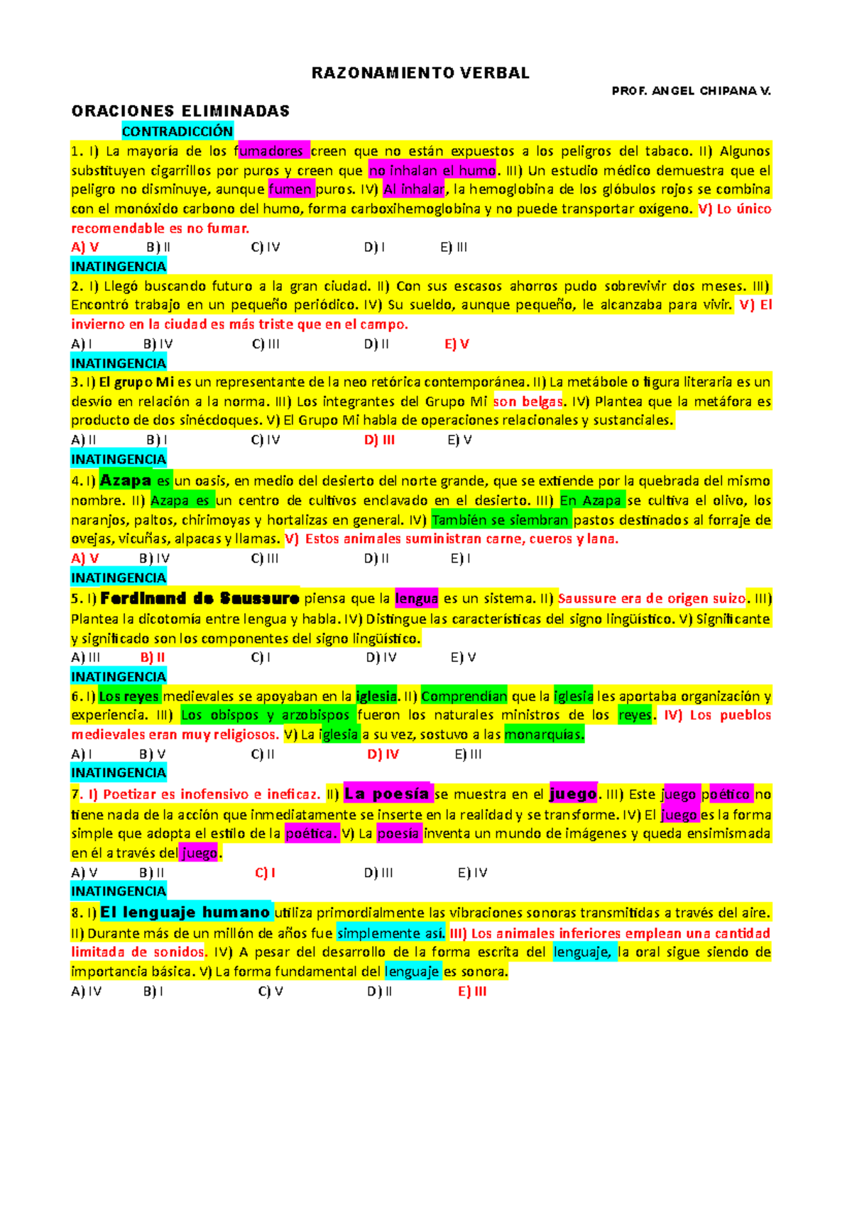 Ssssssssssss- Oraciones Eliminadas -A1 - RAZONAMIENTO VERBAL PROF. ANGEL CHIPANA V. ORACIONES ...