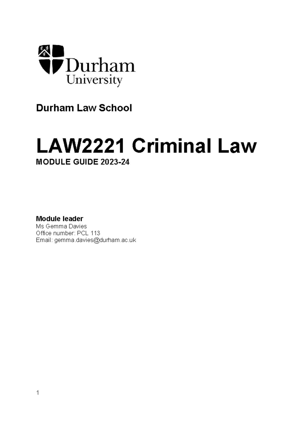 Criminal Law Module Guide 2023-2024 - Durham Law School LAW2221 ...