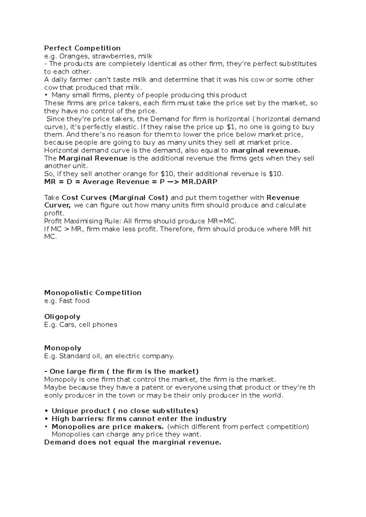Perfect Competition Lecturer Note - Perfect Competition e. Oranges ...