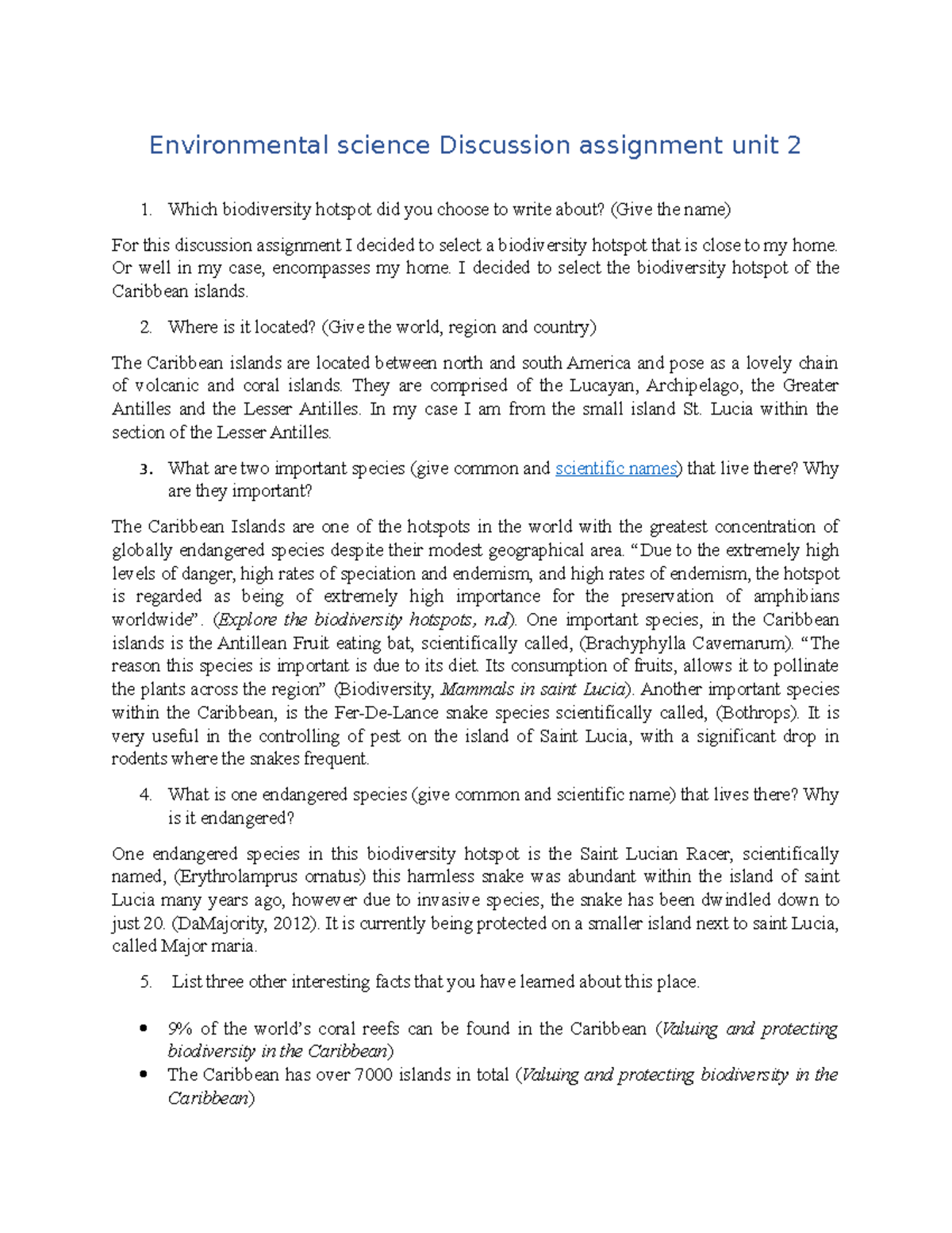 Environmental science Discussion assignment unit 2 - Or well in my case ...