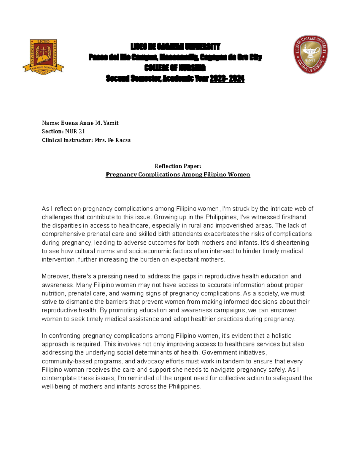 Journal Midterm RLE - LICEO DE CAGAYAN UNIVERSITY Paseo del Rio Campus ...