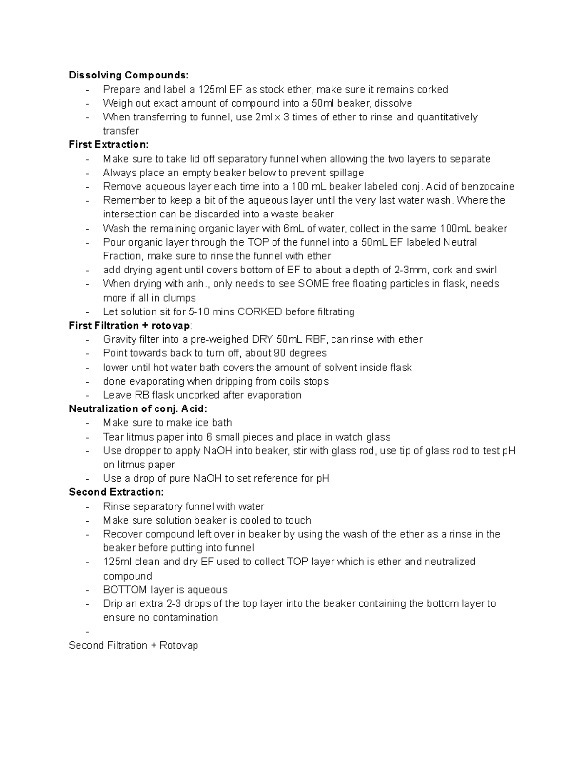 Exp 1 chem 235 Short Procedure - Dissolving Compounds: - Prepare and ...