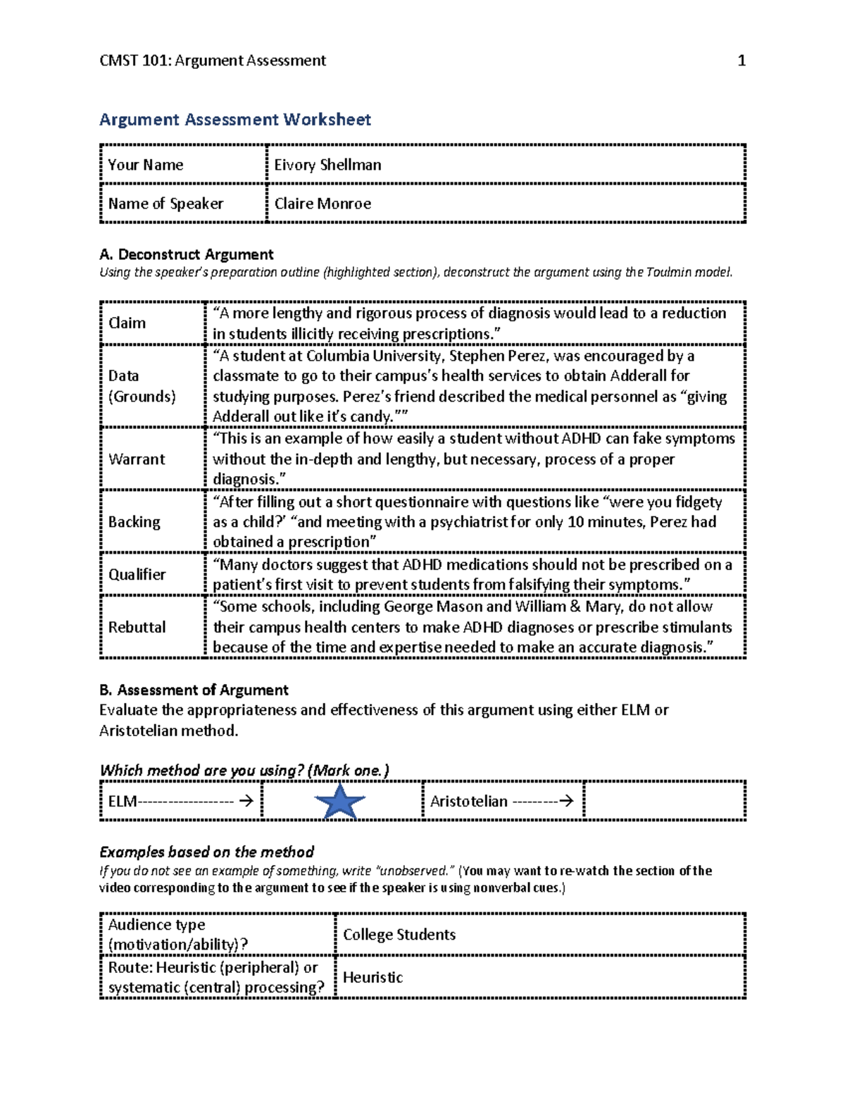 8 Argument Assessment Assignment Worksheet - CMST 101: Argument ...