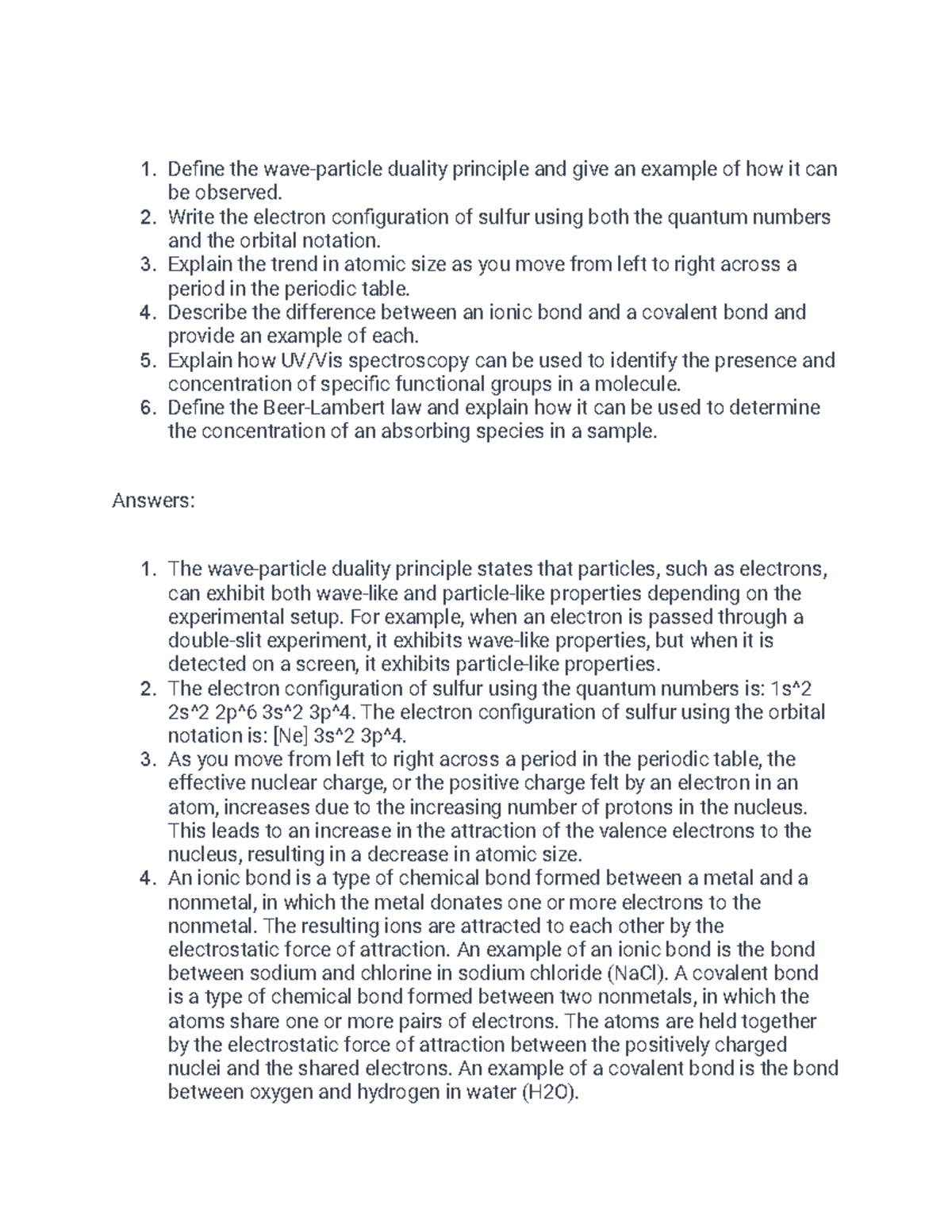 CHM 115 Practice Homework E2 - Define the wave-particle duality ...