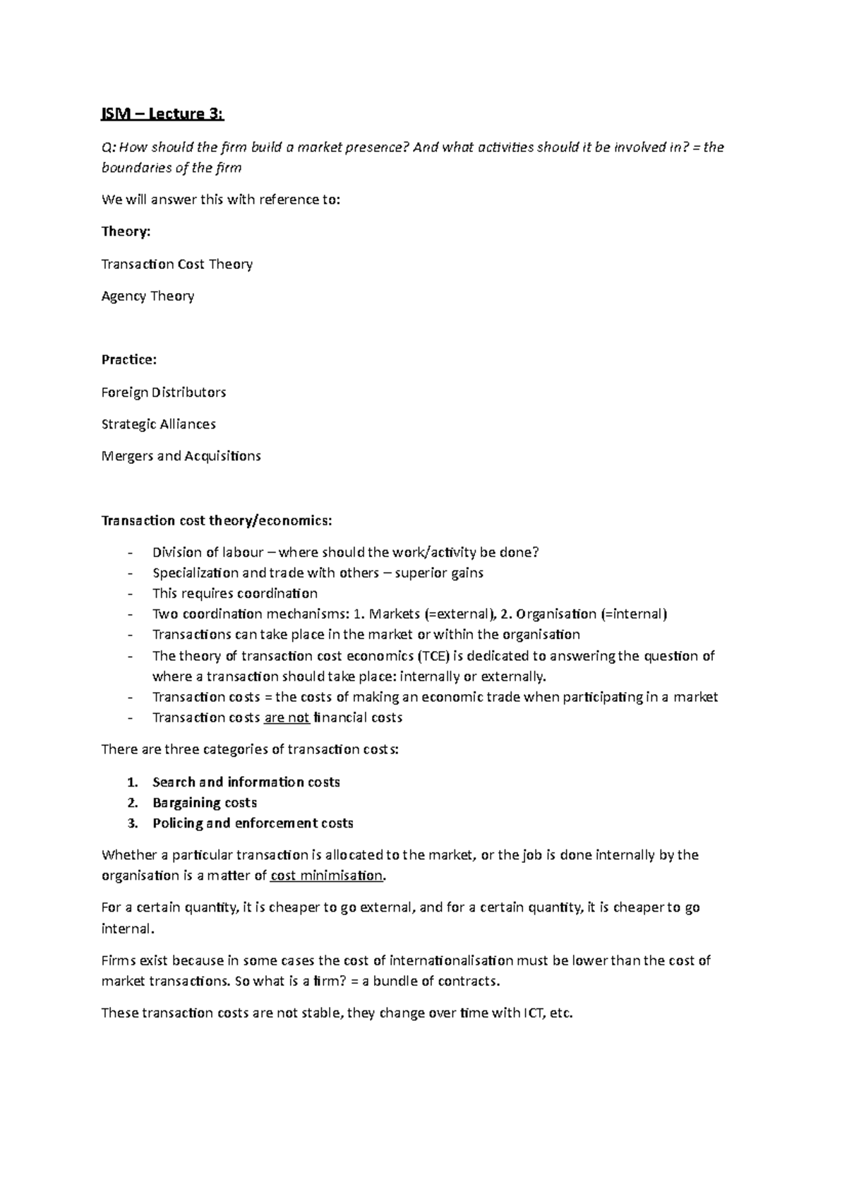 ISM - lecture 3 notes - ISM – Lecture 3: Q: How should the irm build a ...