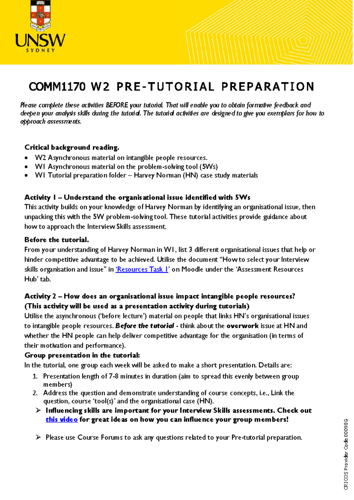 COMM1170 T2 W2 pre tutorial preparation - Please complete these activities BEFORE your tutorial ...
