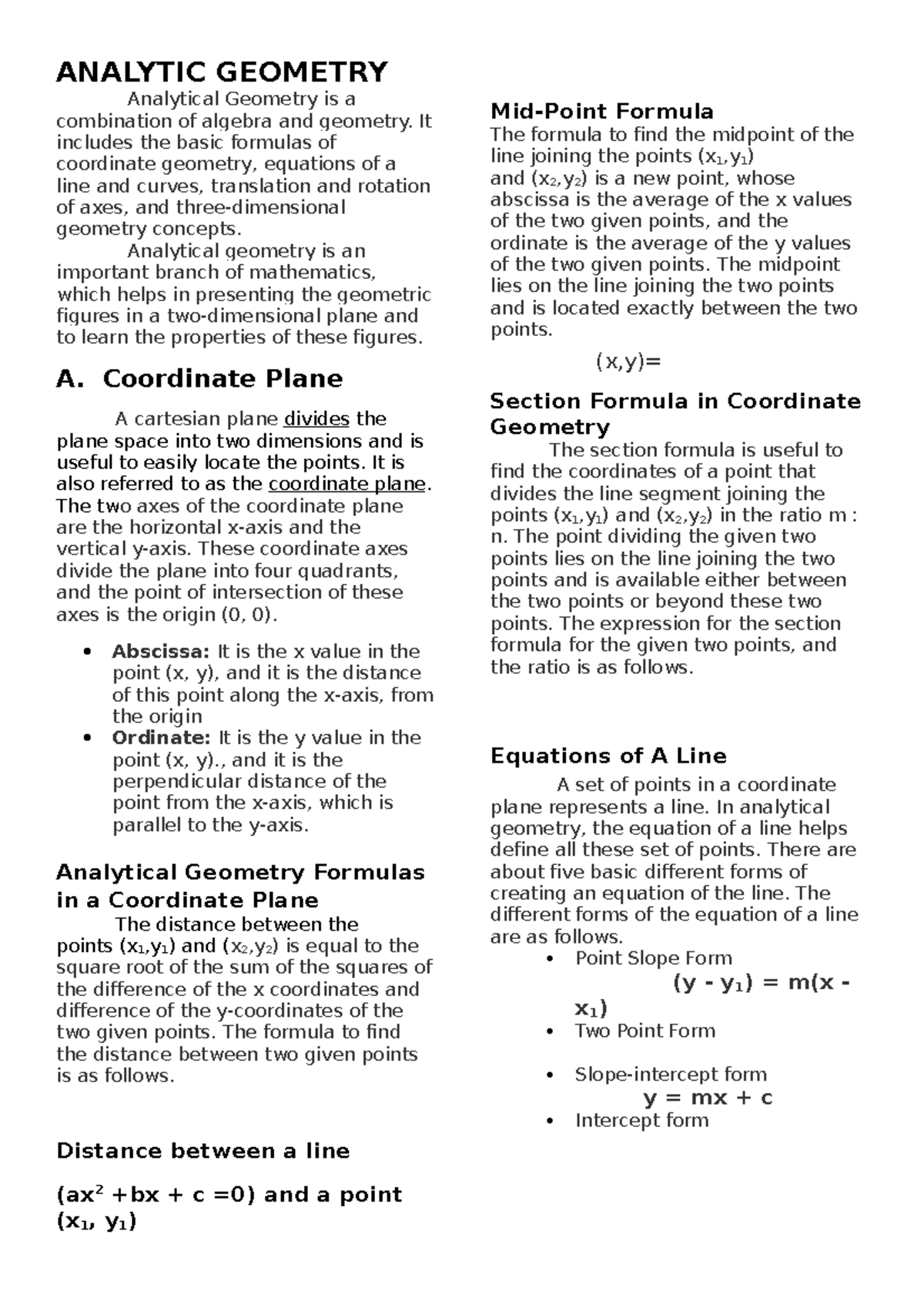 5 A Analytic Geometry - ANALYTIC GEOMETRY Analytical Geometry is a ...