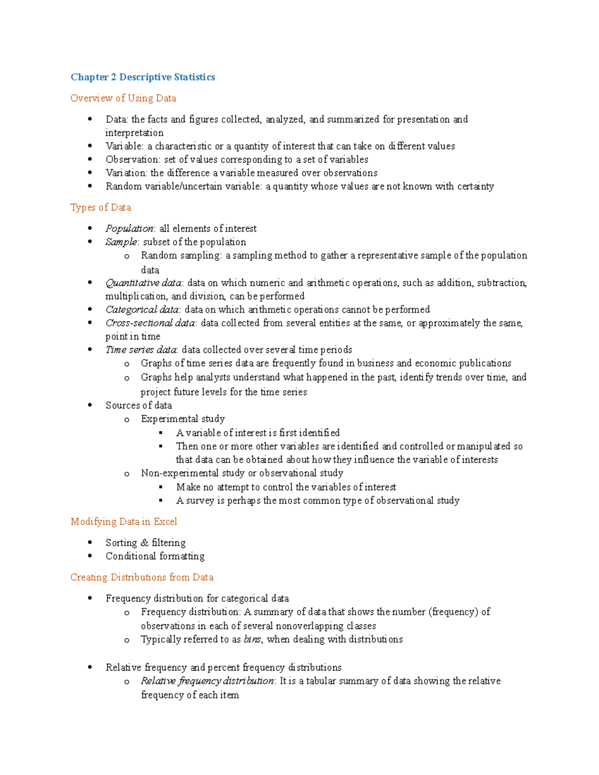 Chapter 2 Class Notes Descriptive Statistics - Chapter 2 Descriptive ...
