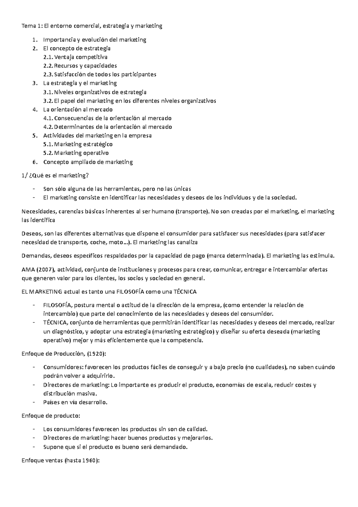 Tema 1 - Primer tema, nociones básicas del Marketing - Tema 1: El entorno comercial, estrategia ...