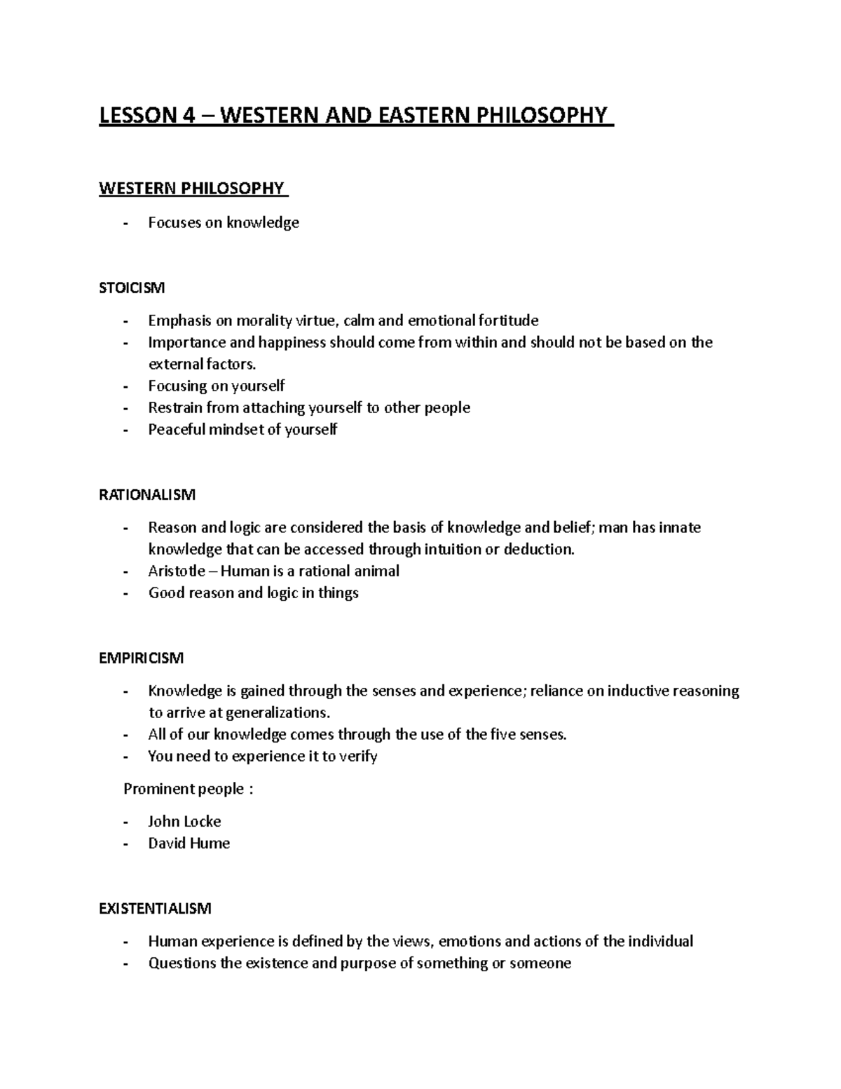 Reviewer for upcoming quiz - LESSON 4 – WESTERN AND EASTERN PHILOSOPHY ...