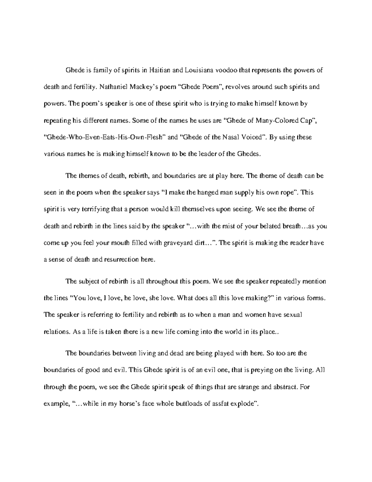 Ghede Poem - Grade: 85 - Ghede is family of spirits in Haitian and ...