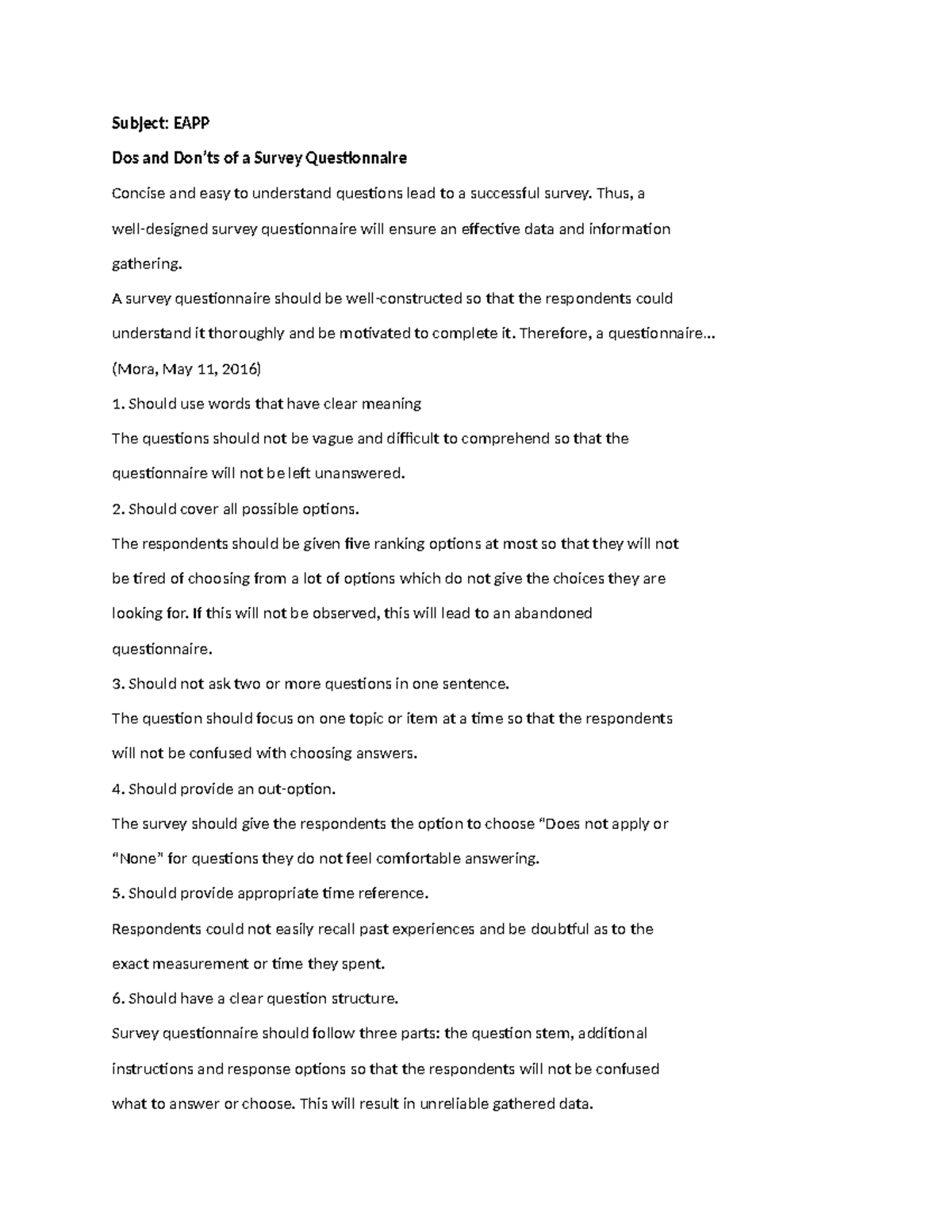 EAPP Activity 2 - Practice Materials - Subject: EAPP Dos and Don’ts of ...