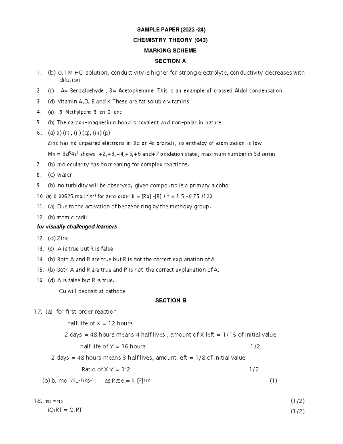 Chemistry-MS - SAMPLE PAPER (2023 - 24) CHEMISTRY THEORY (043) MARKING ...