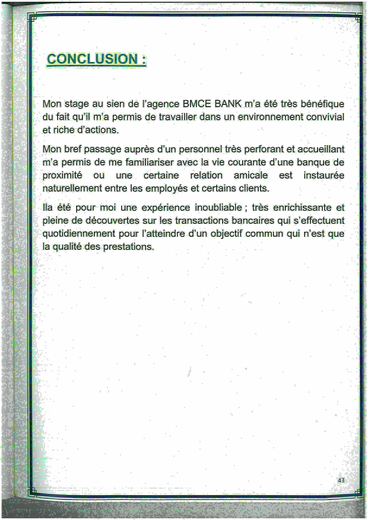225 - CONCLUSION : Mon stage au sien de BMCE BANK été très bénéfique du ...