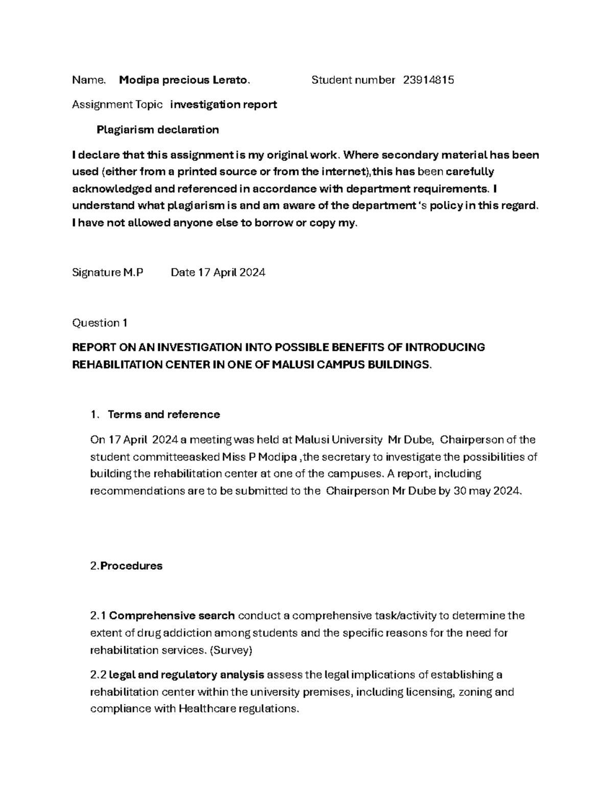 ENN1504 Assignment 2 - Name. Modipa precious Lerato. Student number ...