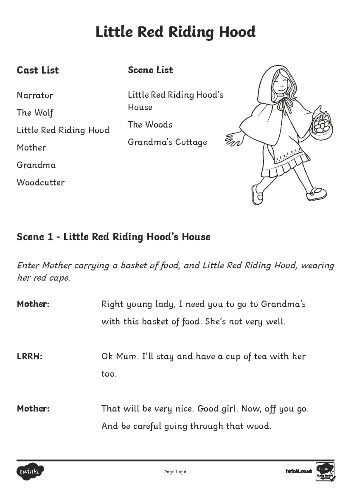 Little red riding hood playscript - Cast List Narrator The Wolf Little ...