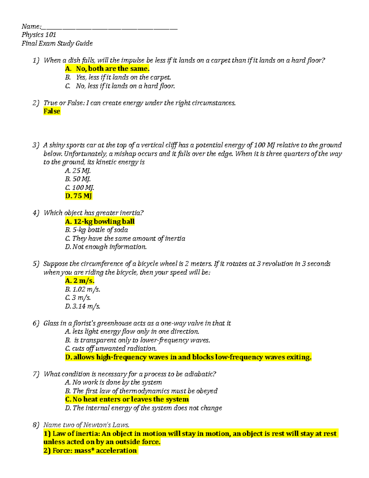 Final Exam Review solved - Name ...