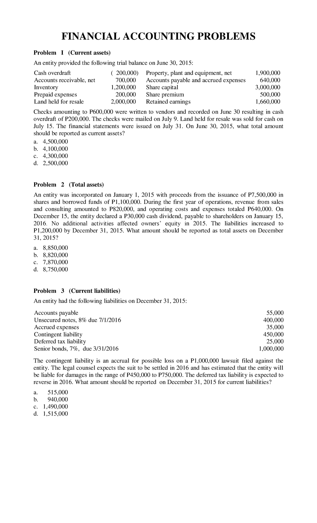 FAR Problems Part 1 - Practice - FINANCIAL ACCOUNTING PROBLEMS Problem ...