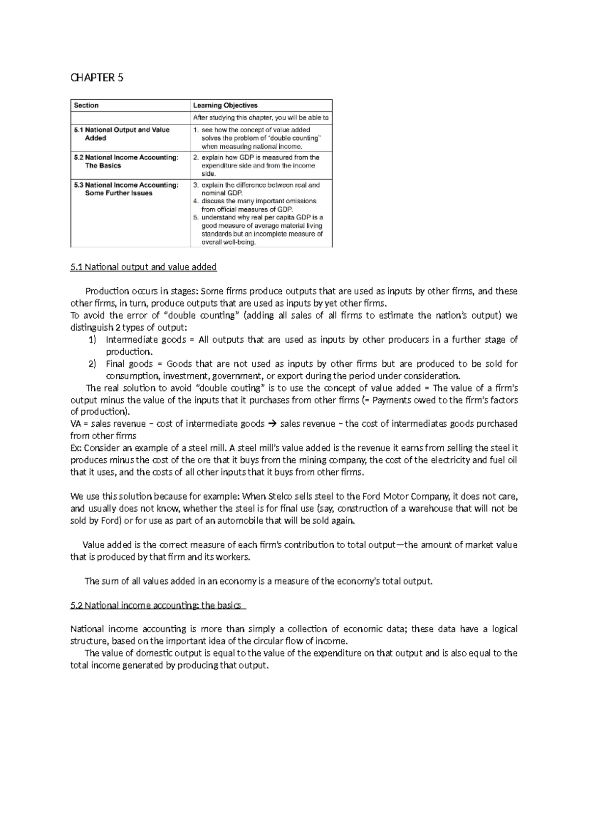 ECON203 CHAP5 - Summary Introduction to Macroeconomics - CHAPTER 5 5 National output and value ...