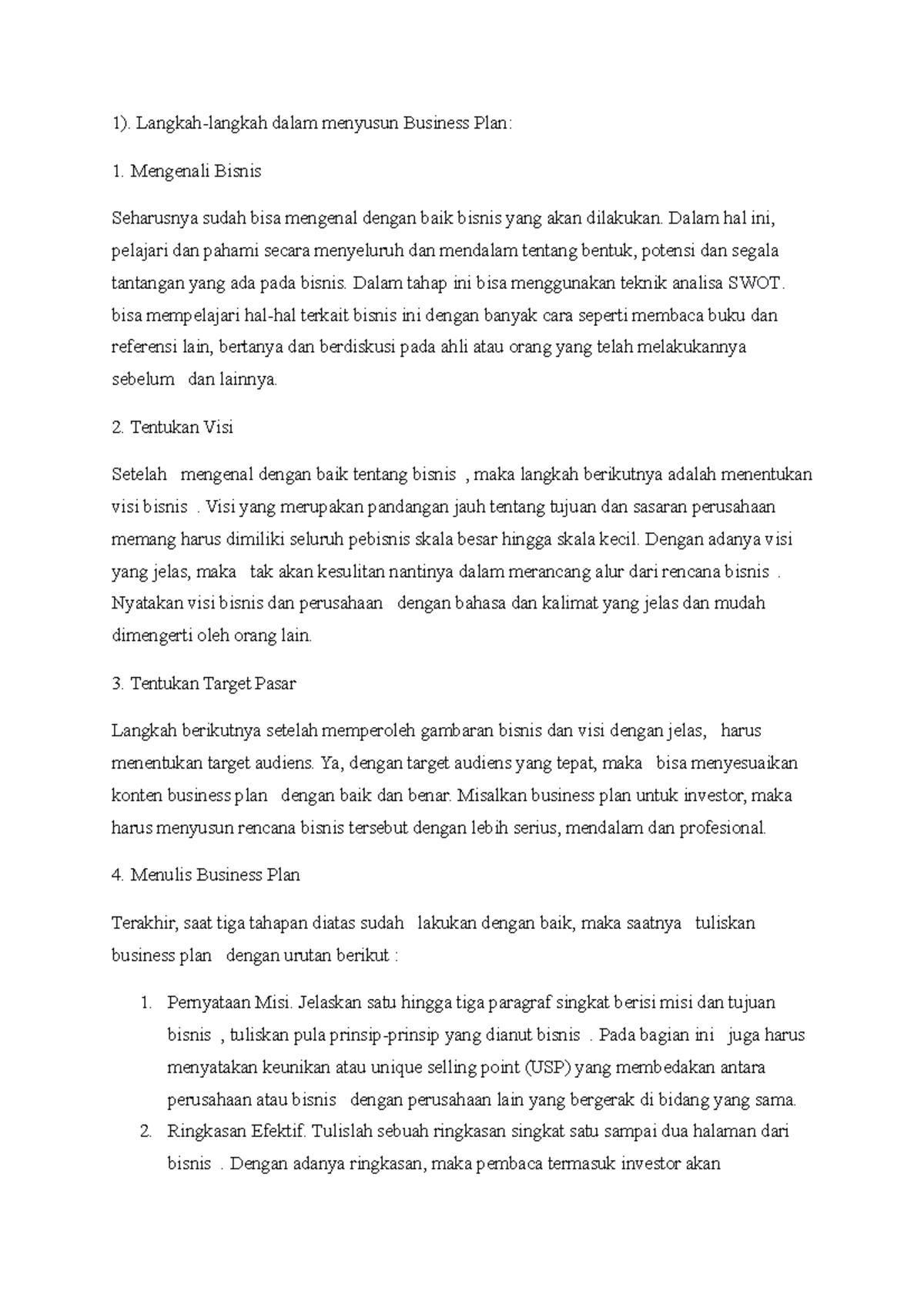 Ekonomi - Business Plan - 1). Langkah-langkah dalam menyusun Business Plan: Mengenali Bisnis ...