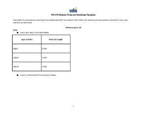 PSY 375 Module One Lab Worksheet - All responses to lab questions ...