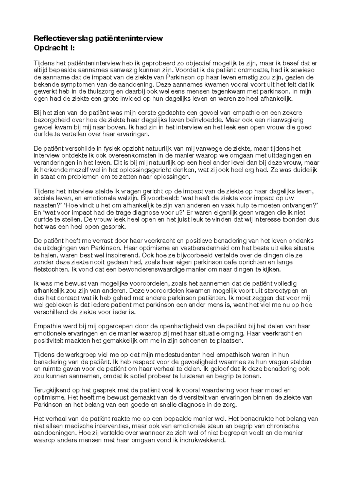 Reflectieverslag patientinterview - Reflectieverslag patiënteninterview ...
