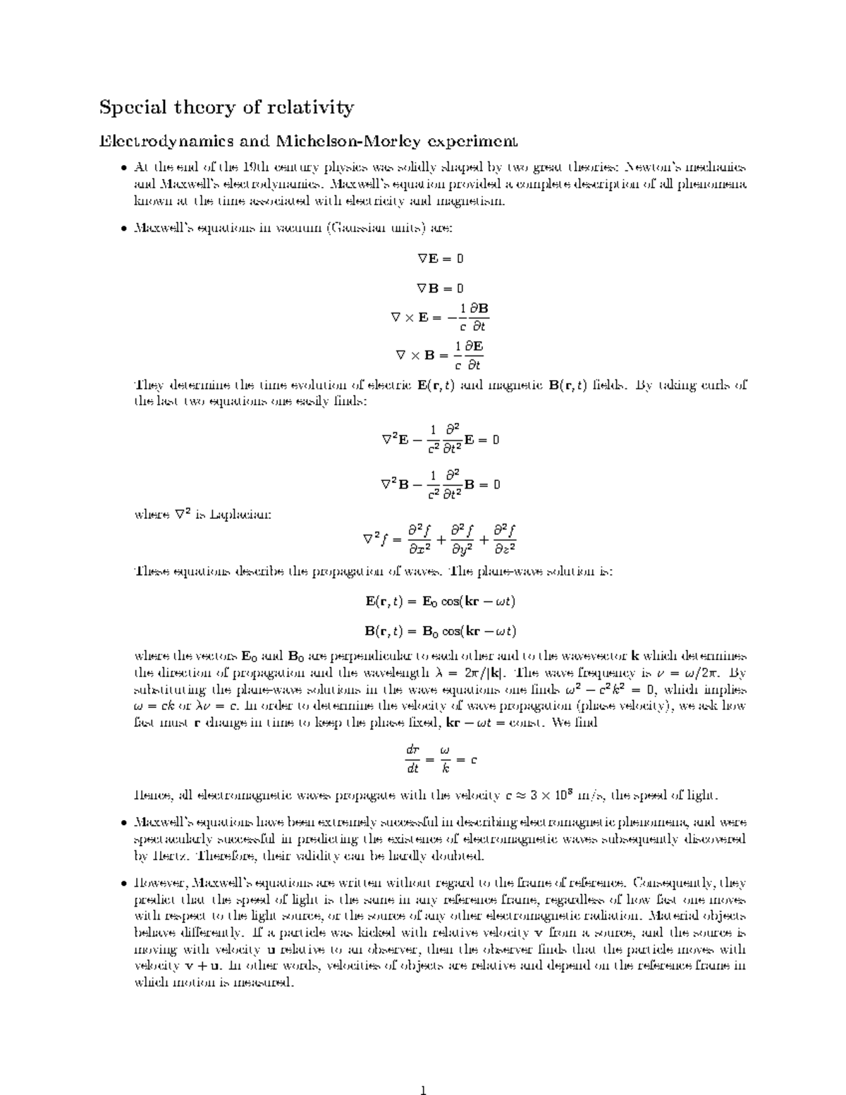 Relativity 1 - Special theory of relativity Electrodynamics and ...