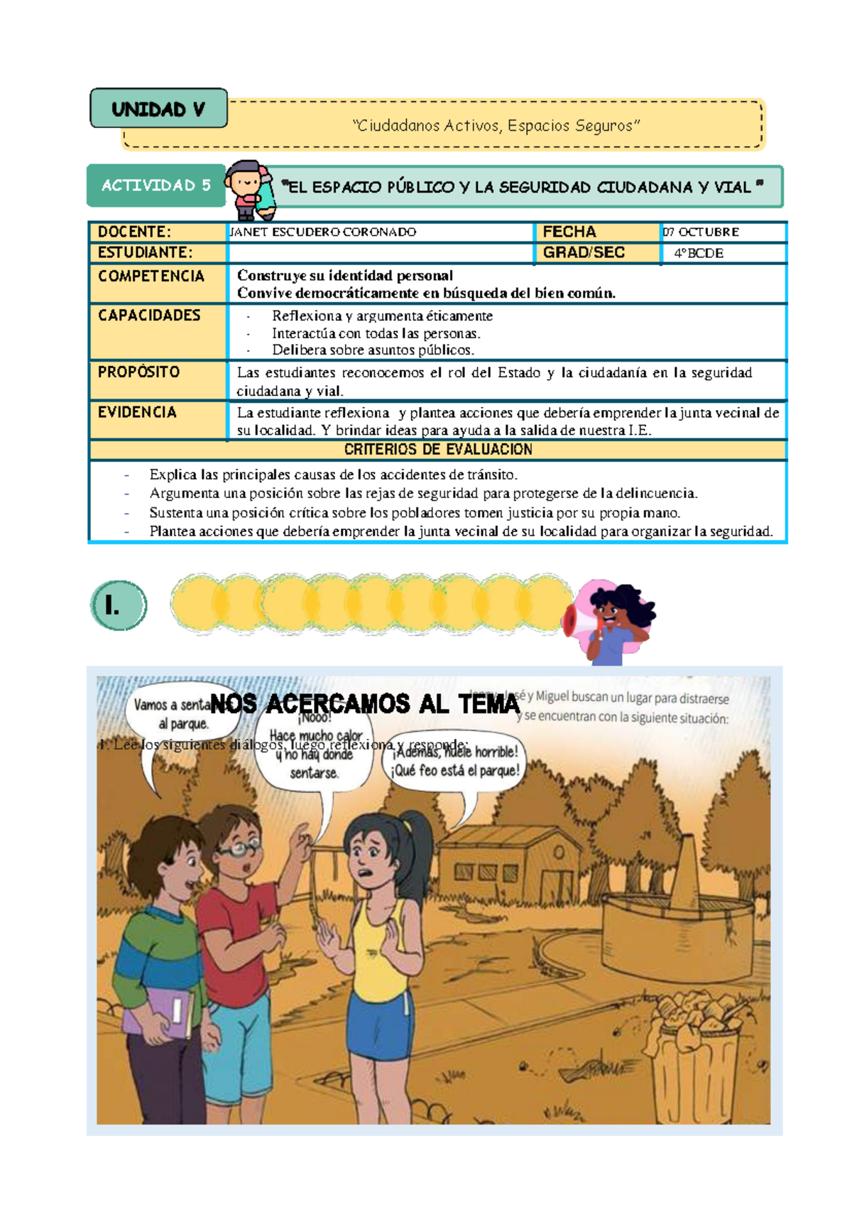 4° DPCC -ACTV.05-UNI.5 2024-07 Octubre-OK - DOCENTE: JANET ESCUDERO CORONADO FECHA 07 OCTUBRE ...