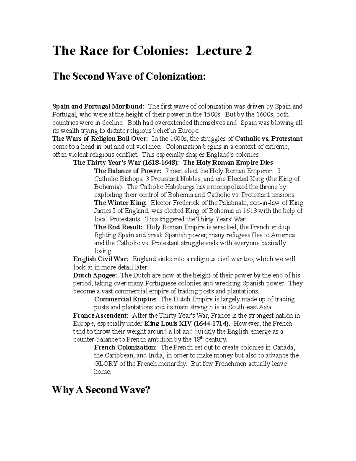 Lecture S2 - The Race For Colonies - The Race for Colonies: Lecture 2 ...
