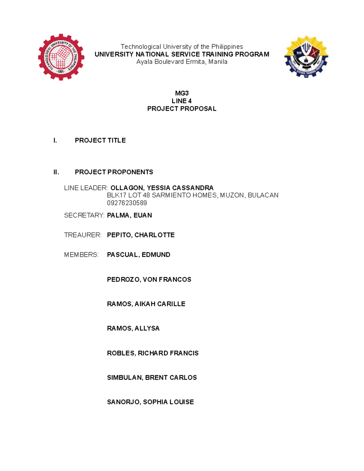 LINE 4- Project Proposal - Technological University of the Philippines ...