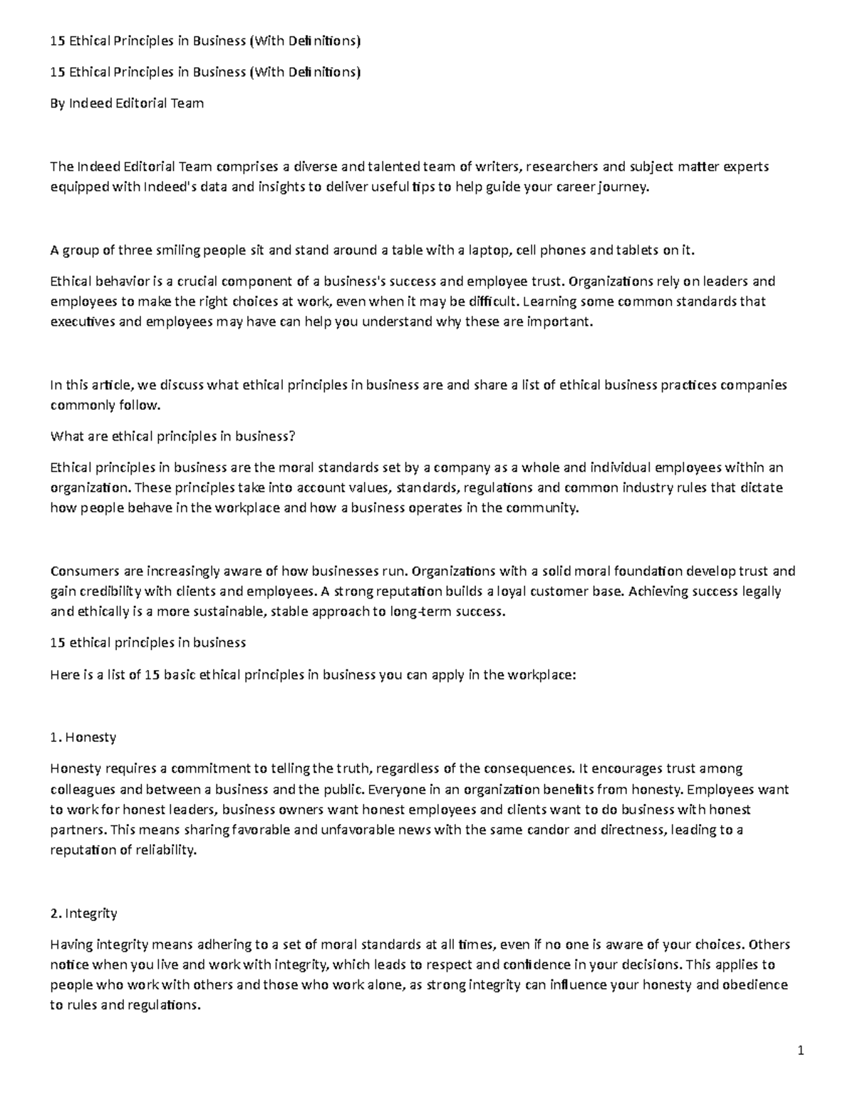 Notes on Ethical Principles in Business - 15 Ethical Principles in ...