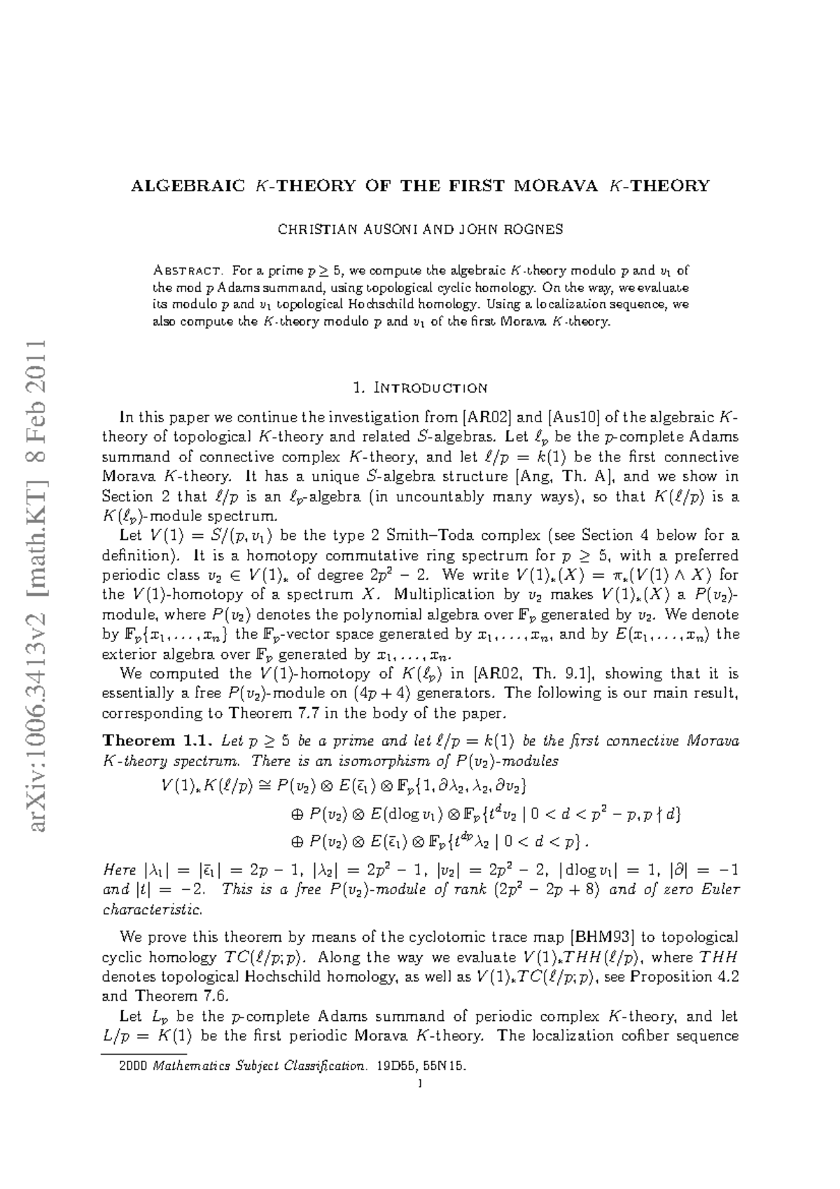 1006 - Cours - arXiv:1006 [math] 8 Feb 2011 ALGEBRAIC K-THEORY OF THE ...