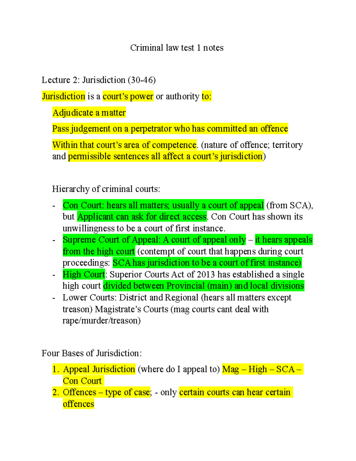 Criminal law test 1 notes - Criminal law test 1 notes Lecture 2 ...
