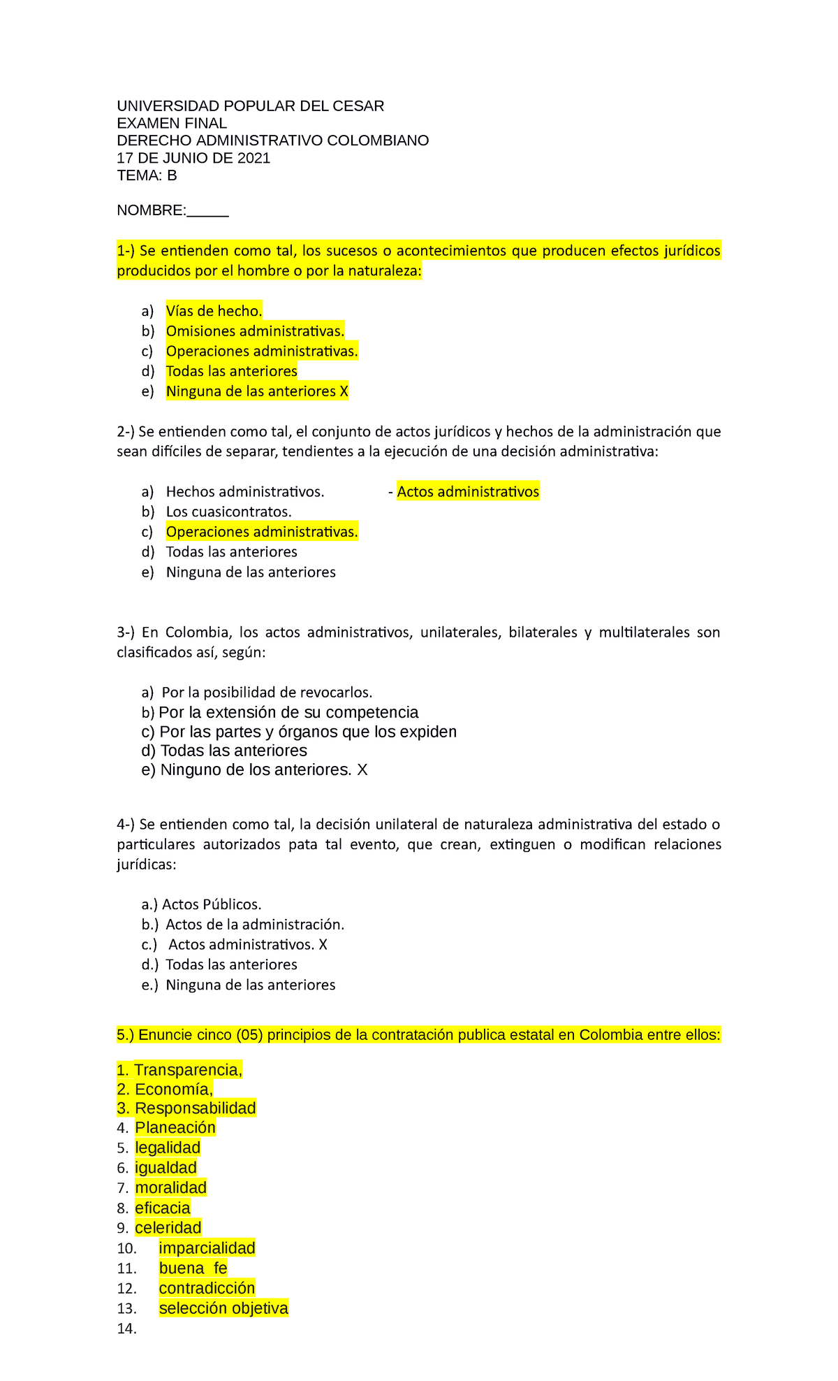 Examen Final derecho - UNIVERSIDAD POPULAR DEL CESAR EXAMEN FINAL ...