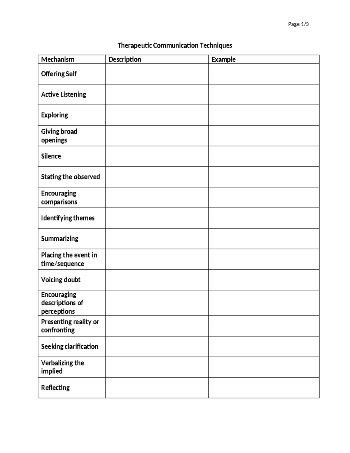 Therapeutic Communication Techniques Worksheet - Page 1 / 3 Therapeutic ...